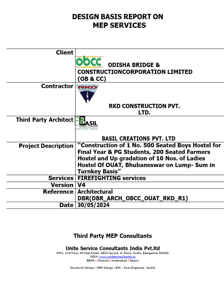 DESIGN BASIS REPORT ON Firefighting SERVICES | PDF | Pipe (Fluid ...