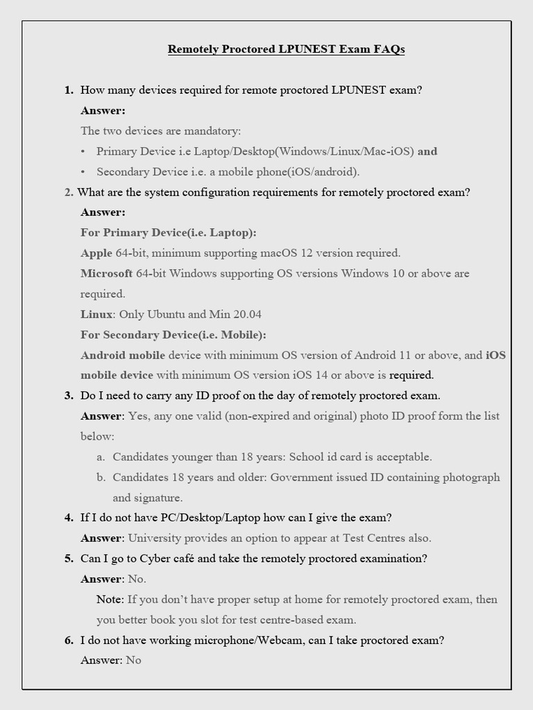 LPUNEST Remotely Proctored Exam - FAQs | PDF | Android (Operating ...