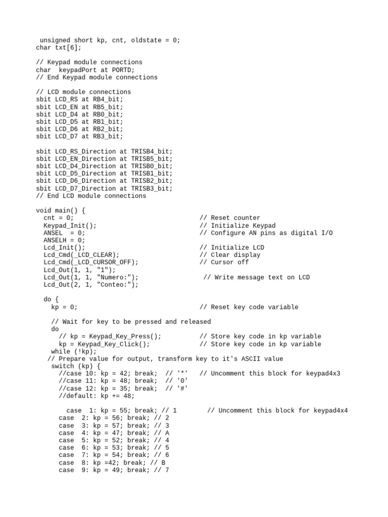 Codigo Teclado Matricial | PDF | Computing | Computer Programming