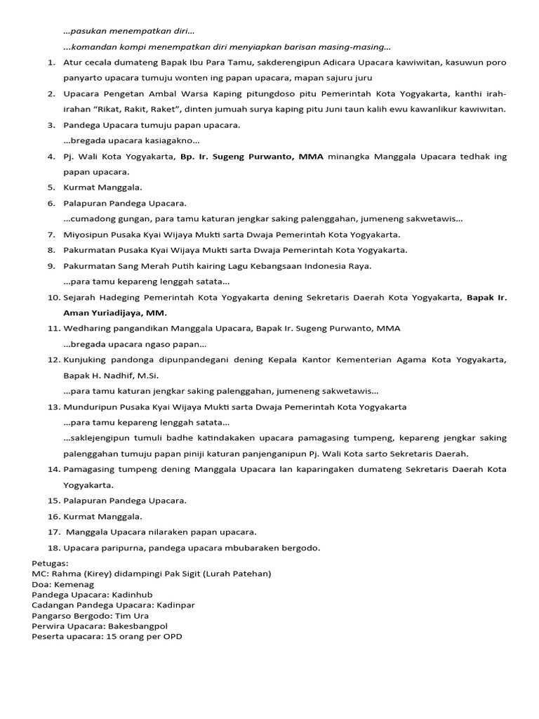 Rundown Upacara HUT Pemkot 2024 | PDF