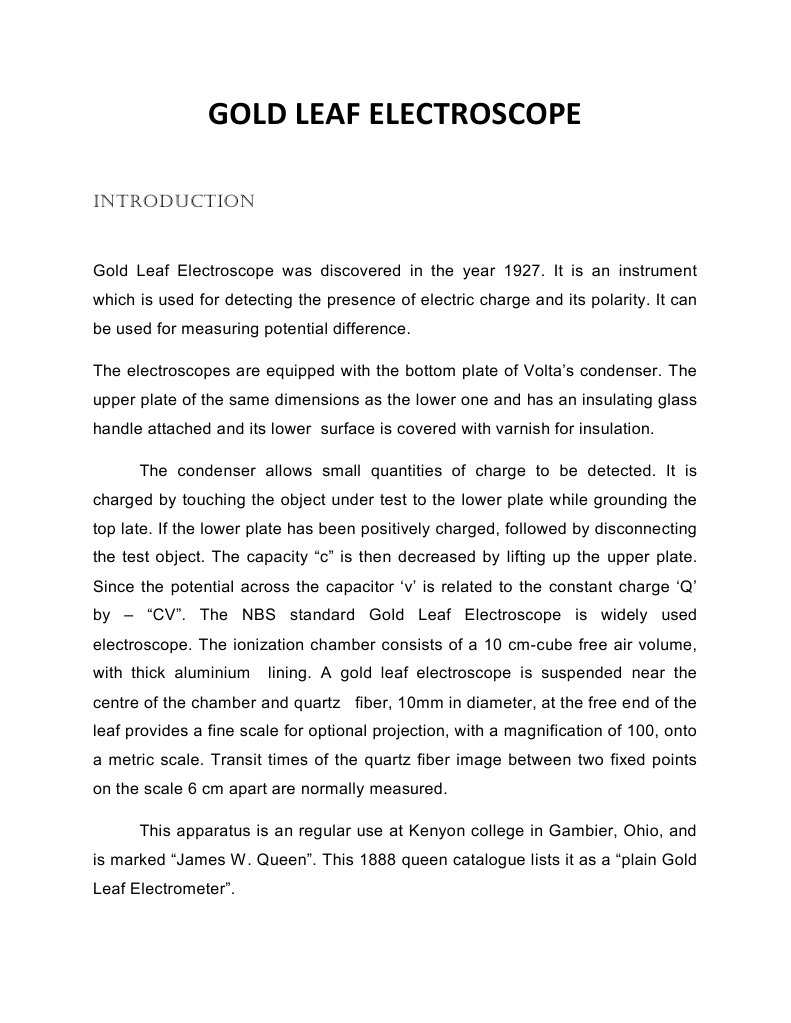 Gold Leaf Electroscope | PDF