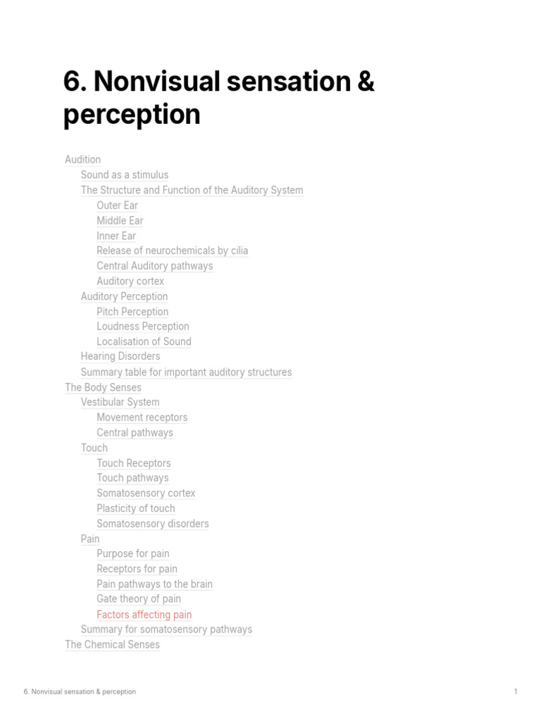 6 Nonvisual Sensation & Perception | PDF | Auditory System | Ear