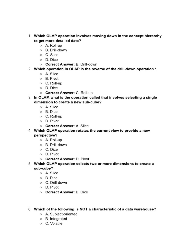DM&DW MCQs | PDF | Data Warehouse | Information Management