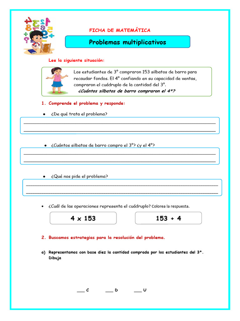 Ficha de Mate Problemas de Multiplicación | PDF