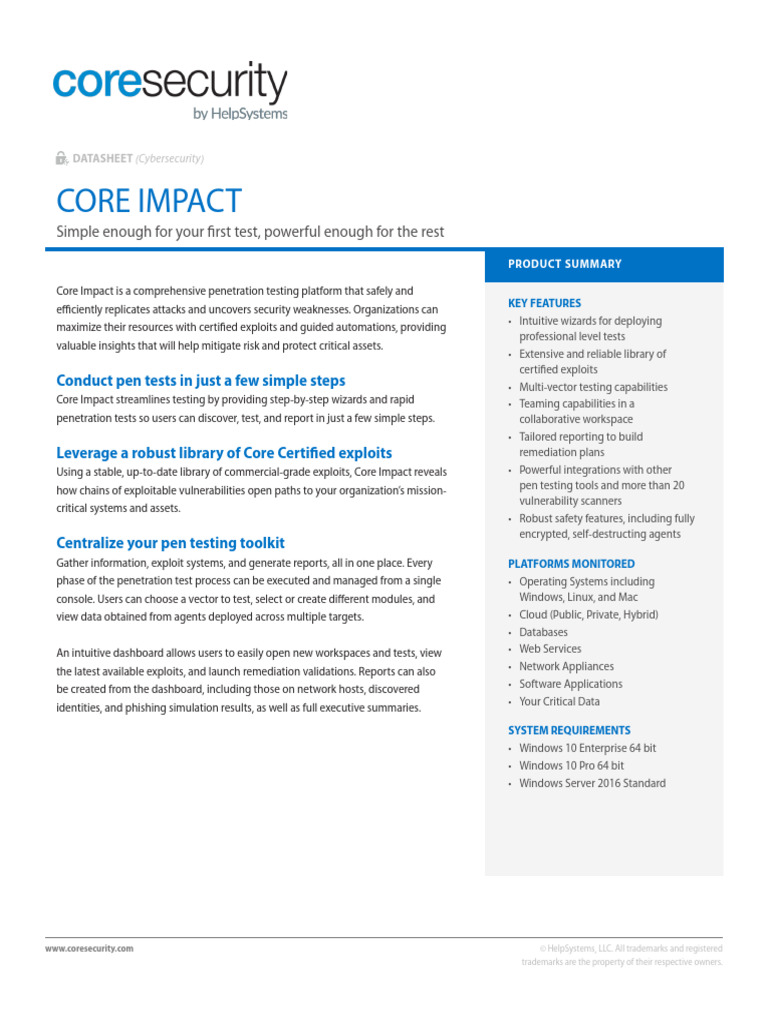 CoreSecurity - Core Impact | PDF | Penetration Test | Security