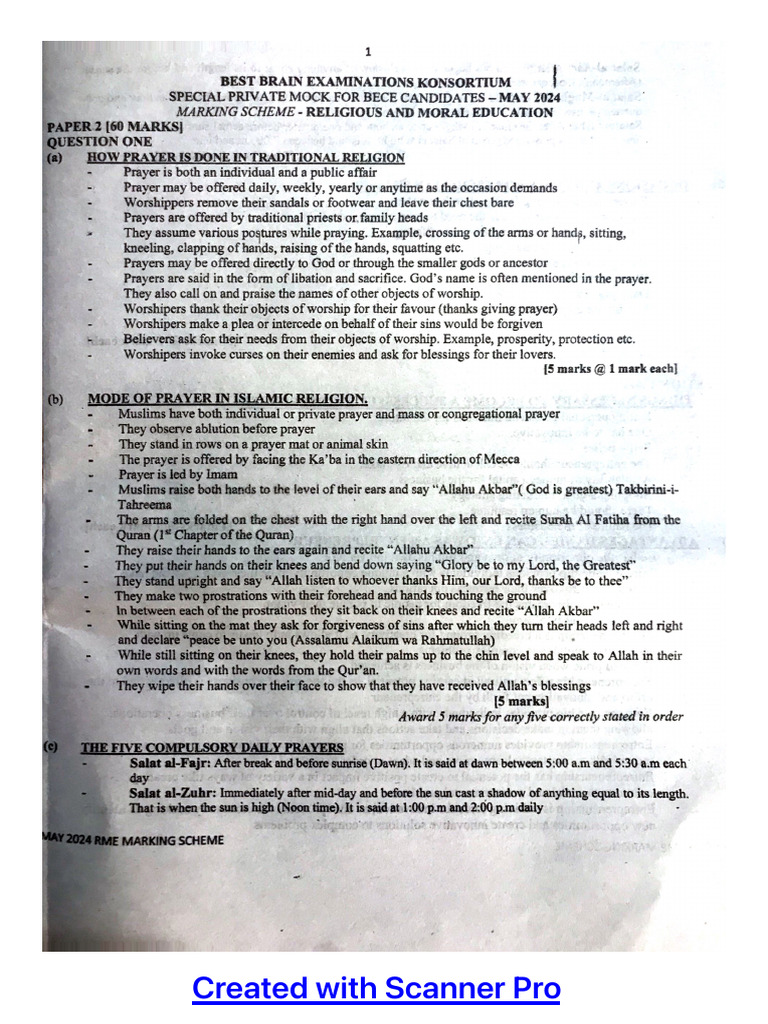 Rme Marking Marking Scheme | PDF | Prayer | Entrepreneurship