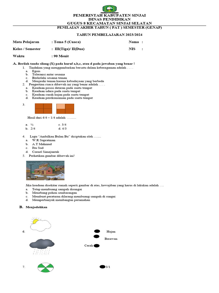 Soal Pat Tema 5 Kelas 3 Semester Genap 2024 | PDF