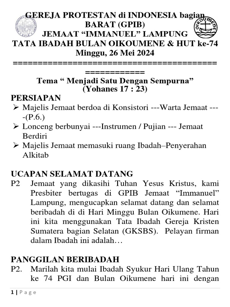 Tihm-Oikoumene-Pgi 26 Mei 2024 | PDF