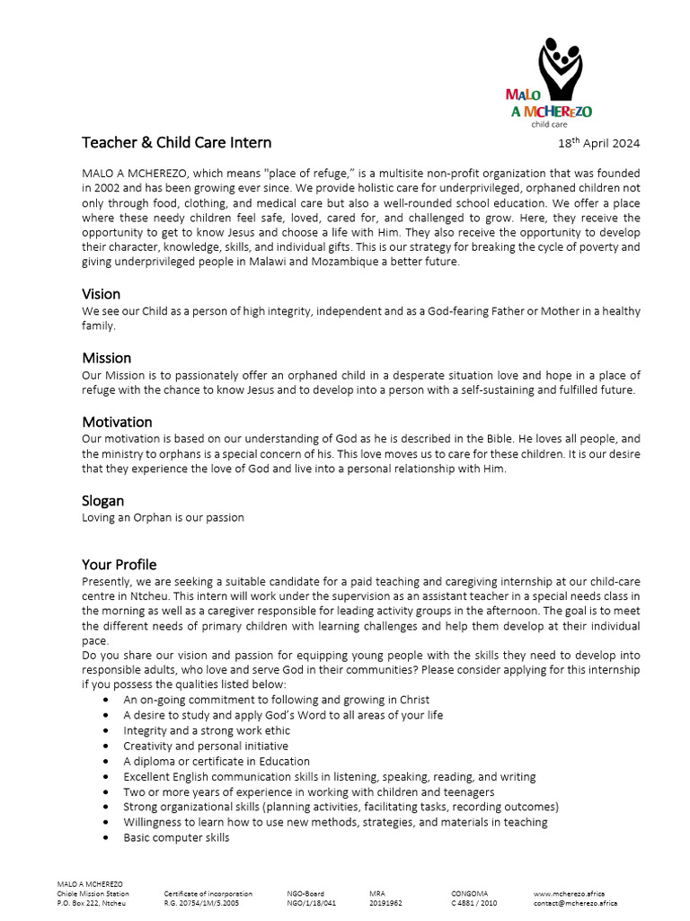 Teacher & Child Care Intern | PDF | Child Care | Behavior Modification