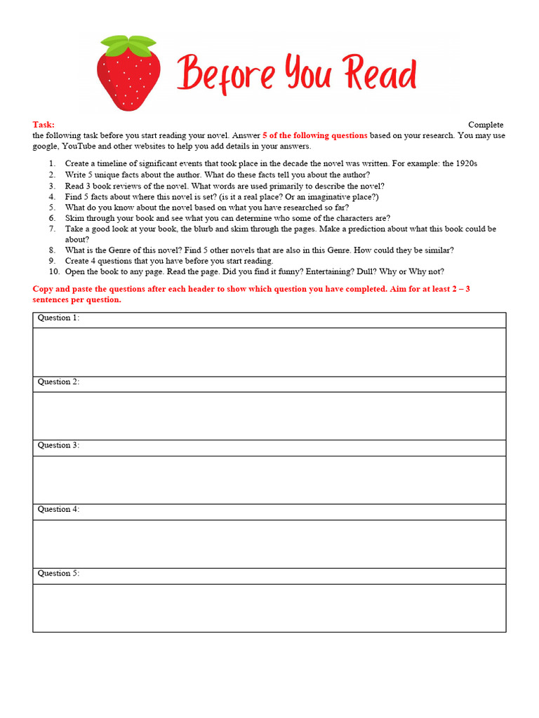 Pre-Reading Research for Novels | PDF | General Fiction