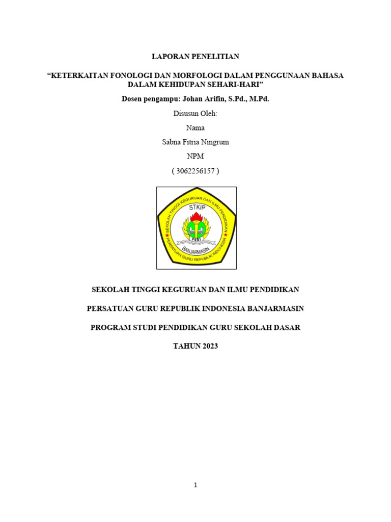 LAPORAN PENELITIAN FONOLOGI DAN MORFOLOGI (Sabna) | PDF