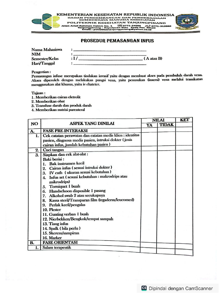 Sop Pemasangan Infus | PDF