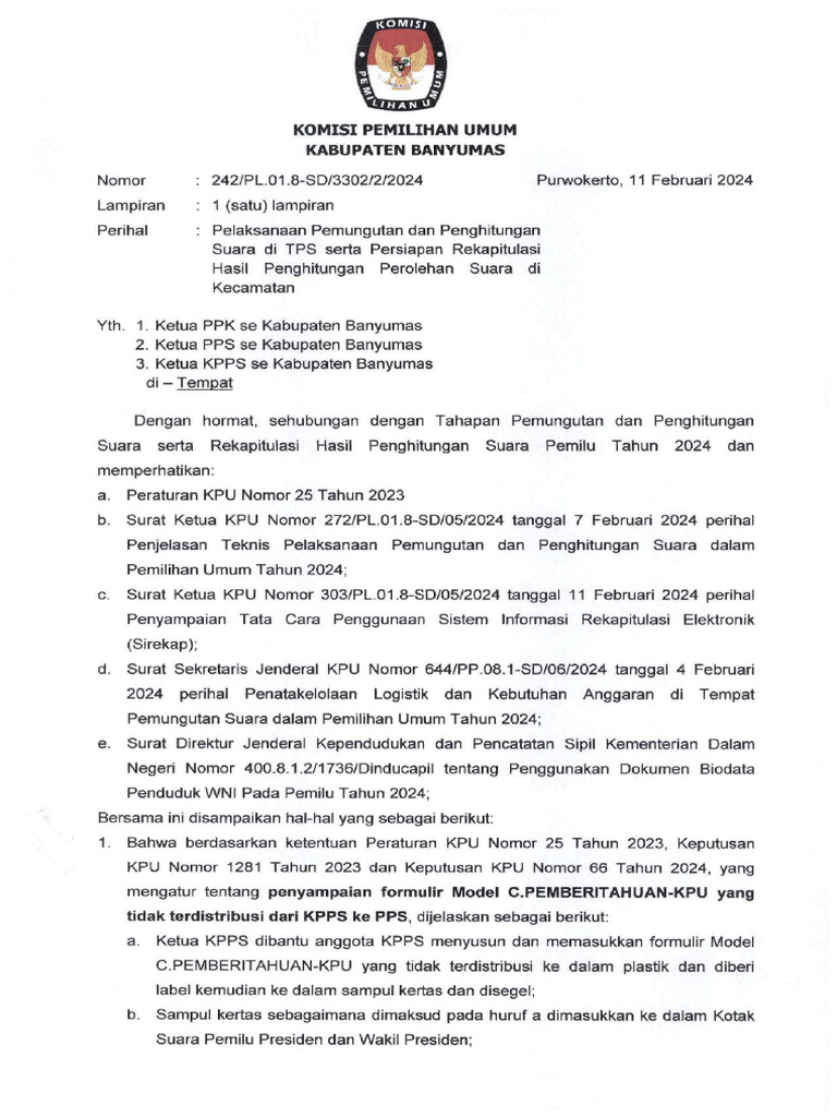 242 SD Pelaksanaan Tungsura KPPS Dan Persiapan Rekap PPK Dan Lampiran ...