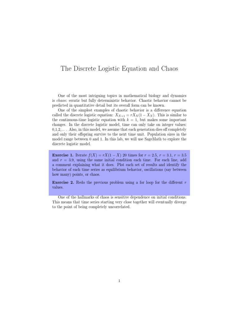 Lab 4 - Chaos in Discrete Logistic Equation | PDF | Chaos Theory | Applied Mathematics