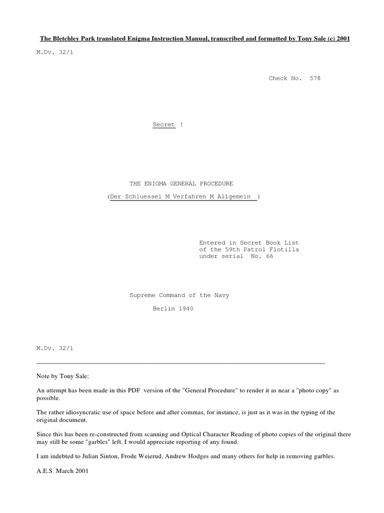 Enigma General Procedure | PDF | Cipher | Bletchley Park