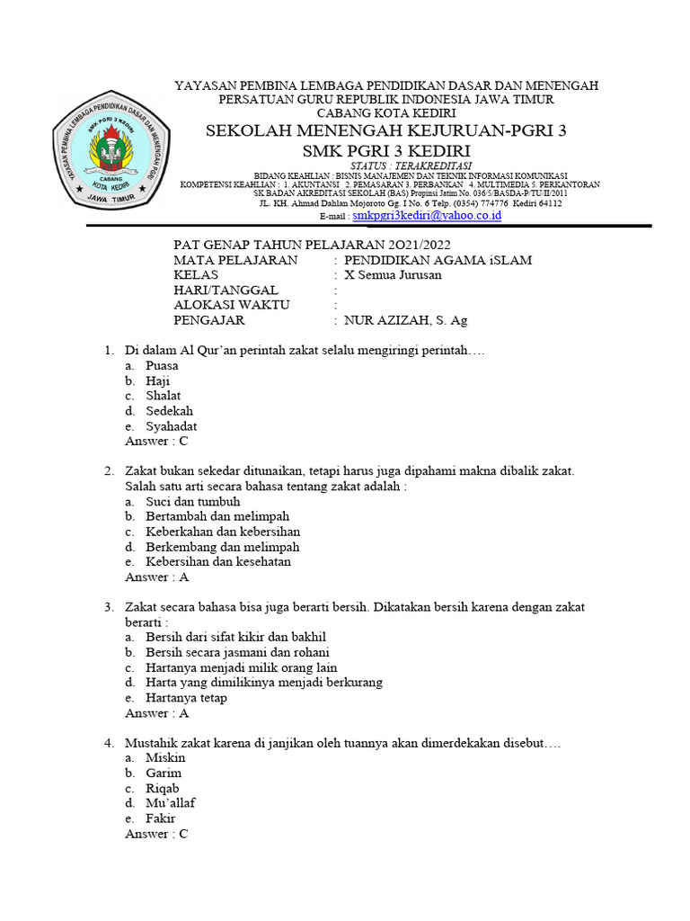 Soal Pat Pai Genap X 22 | PDF