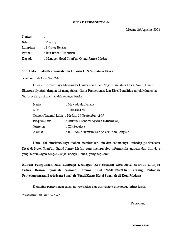 Permohonan Surat Riset Mw | PDF