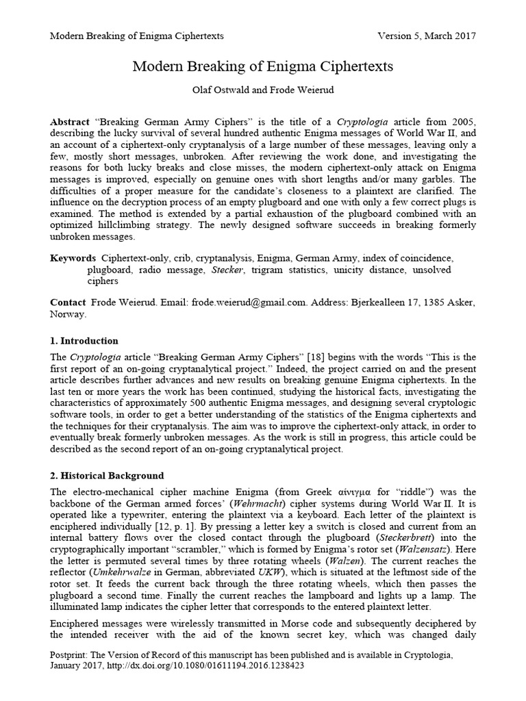 Enigma Modern Breaking | PDF | Cryptanalysis | Cipher