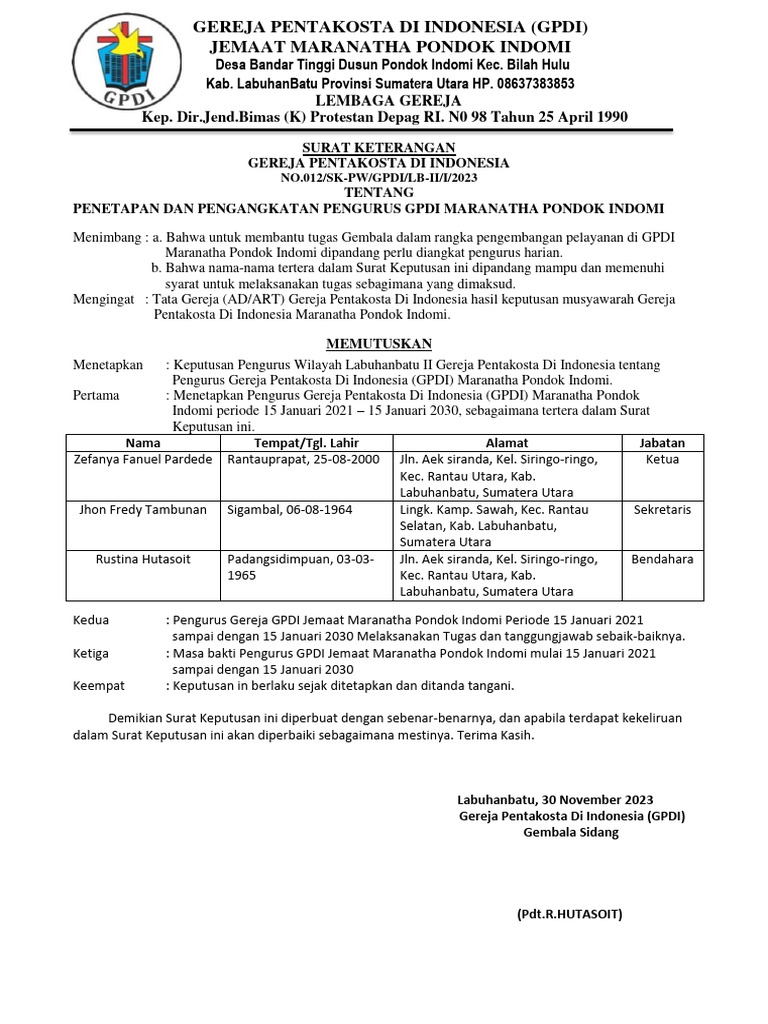 SK Pengurus Gpdi | PDF