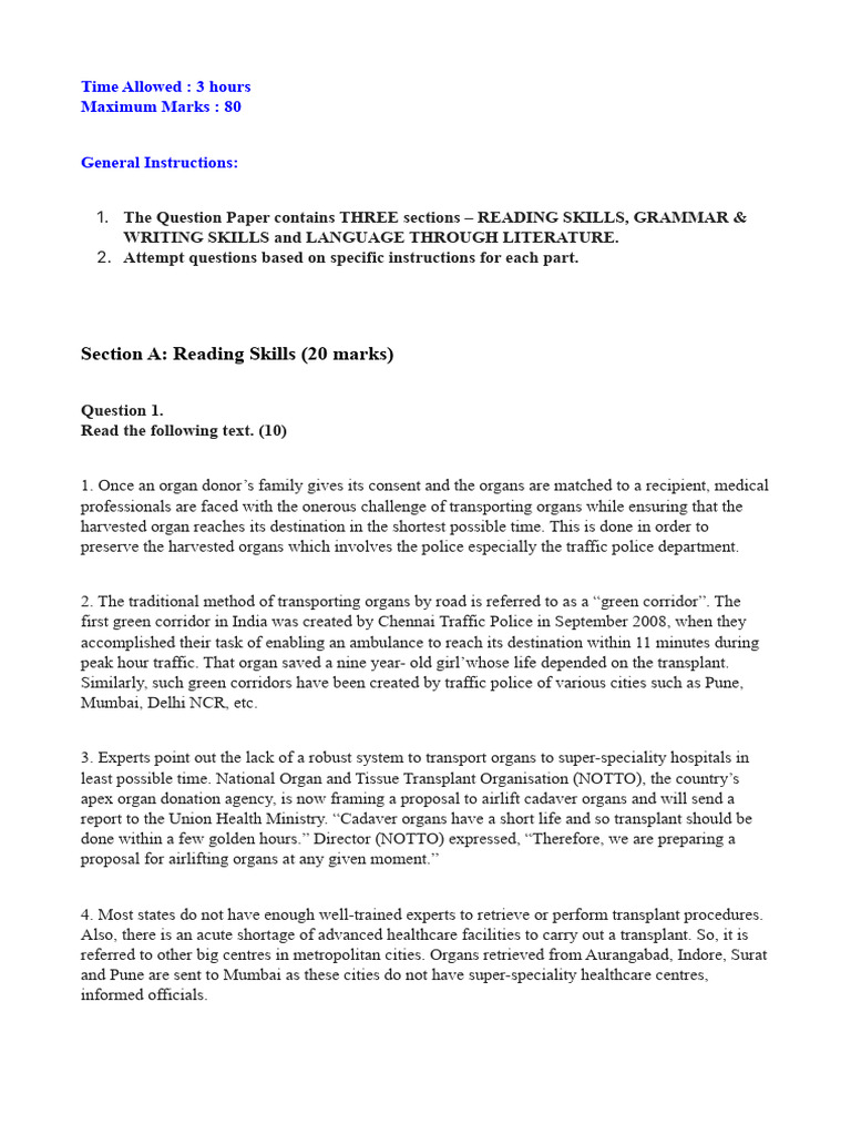 Class 9 Sample Paper For English With In-Depth Rubrics For Evaluation ...