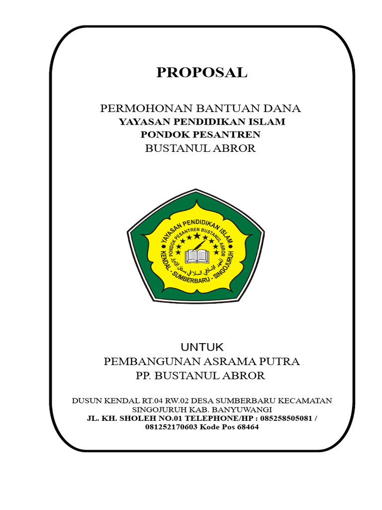 Proposal Permohon Bantuan Pembangunan Asrama Santri Pondok Pesantren Bustanul Abror 2022 | PDF ...