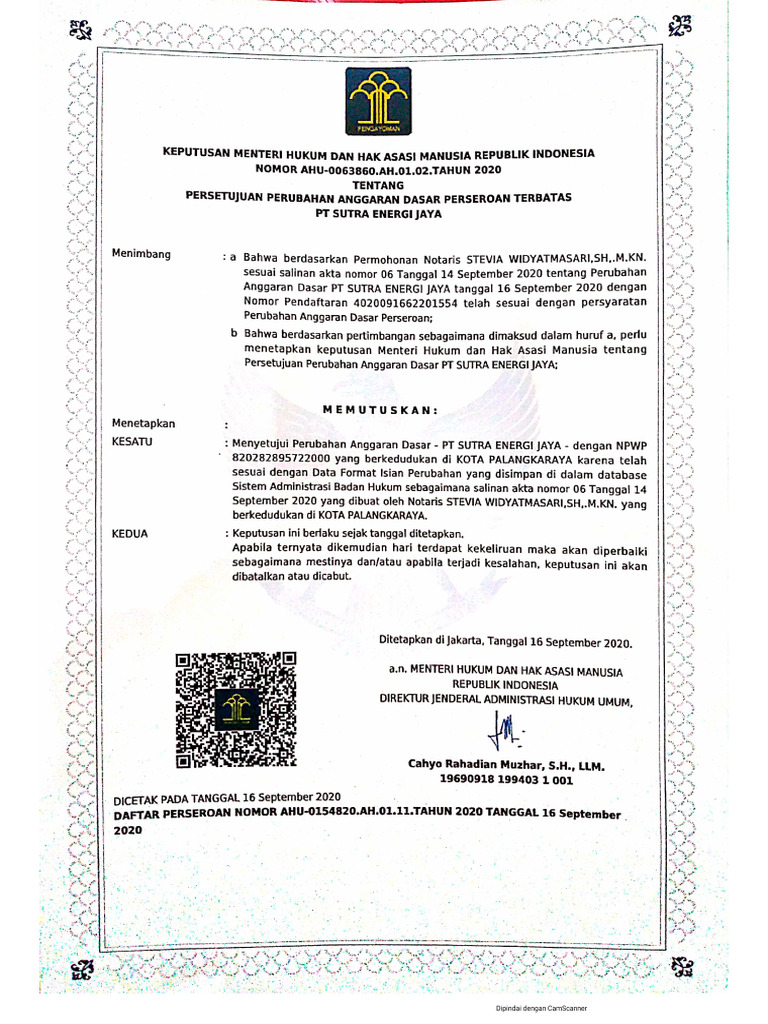 Pengesahan Perubahan ADART | PDF