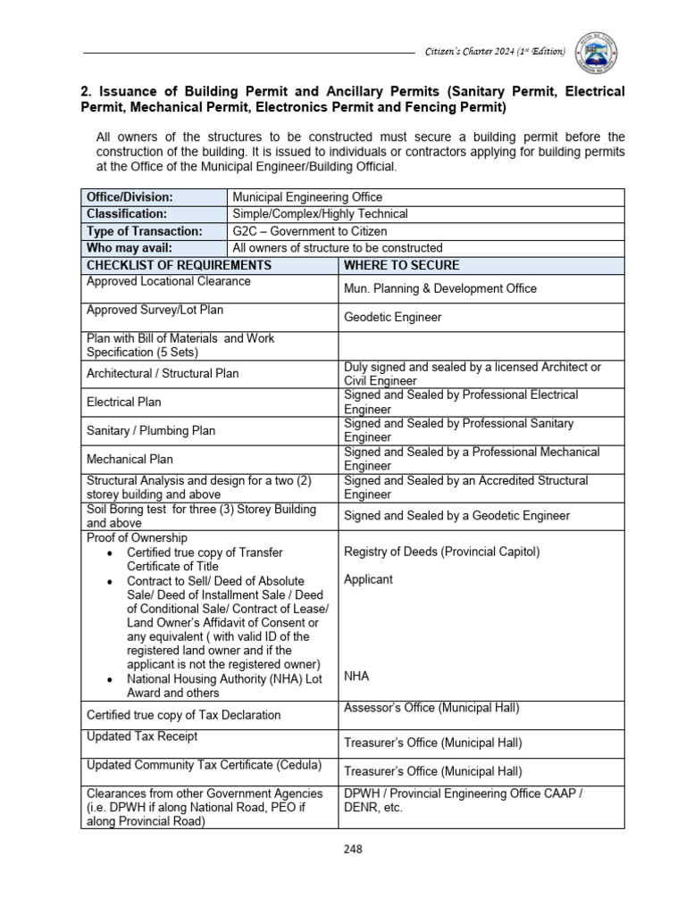 Issuance of Building Permit and Ancillary Permits (Sanitary Permit ...