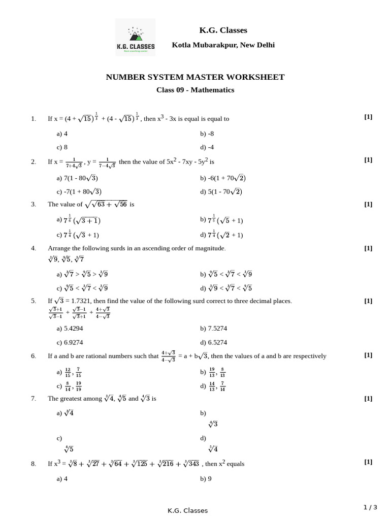 Number System Master Worksheet | PDF