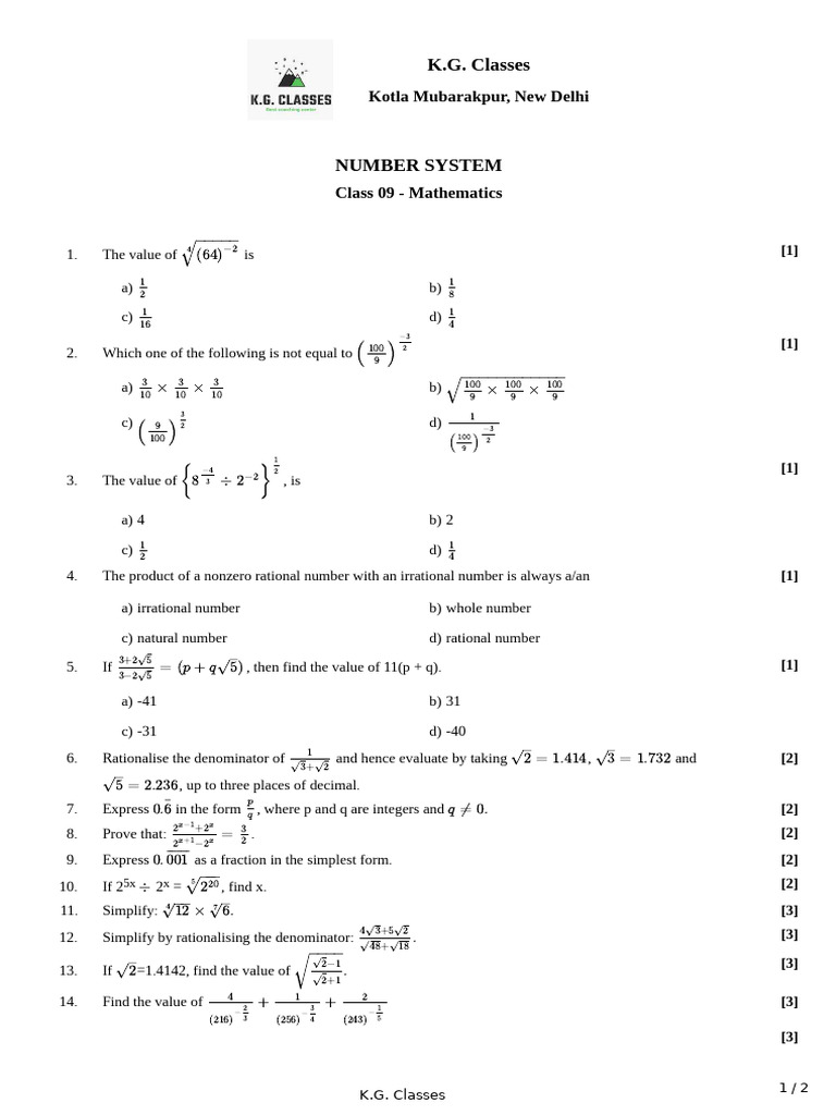 Number System Worksheet | PDF | Numbers | Rational Number