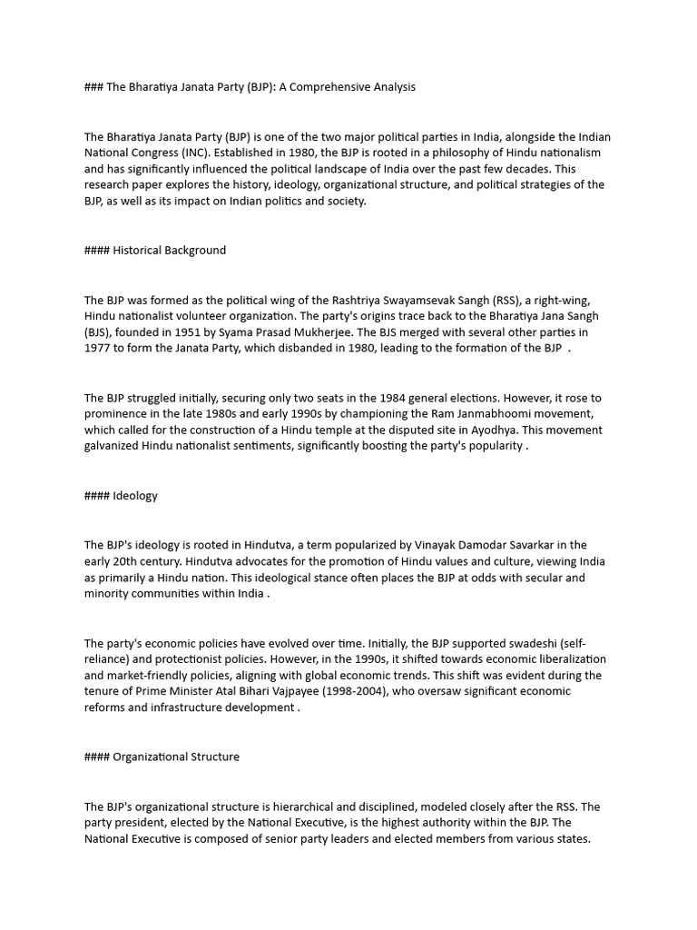 BJP: History, Ideology, and Structure | PDF | Bharatiya Janata Party ...