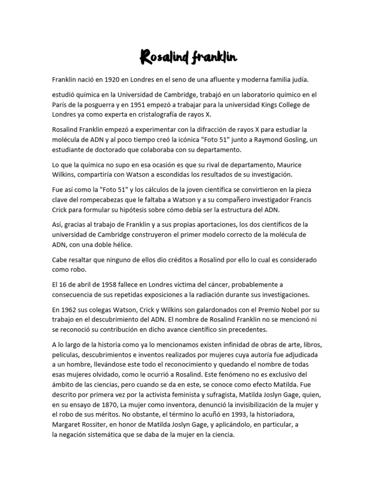 Informacion sobre Rosalind Franklin | Descargar gratis PDF | James ...