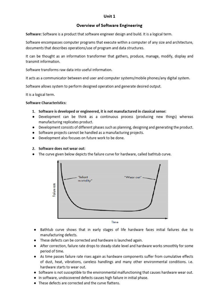 Unit 1 Overview of Software Engineering | PDF | Software Testing | Software