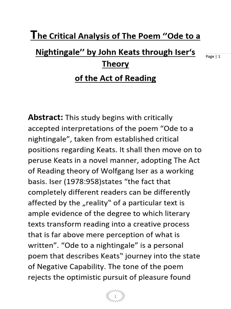 The Critical Analysis of The Poem | PDF | John Keats | Poetry
