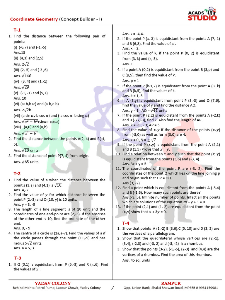 Coordinate Geometry Problem Set | PDF | Triangle | Area