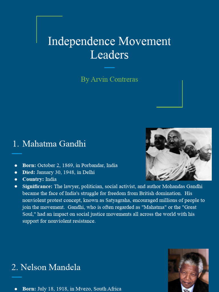 Independence Movement Leader Mini Bios | PDF | Mahatma Gandhi | Nelson ...