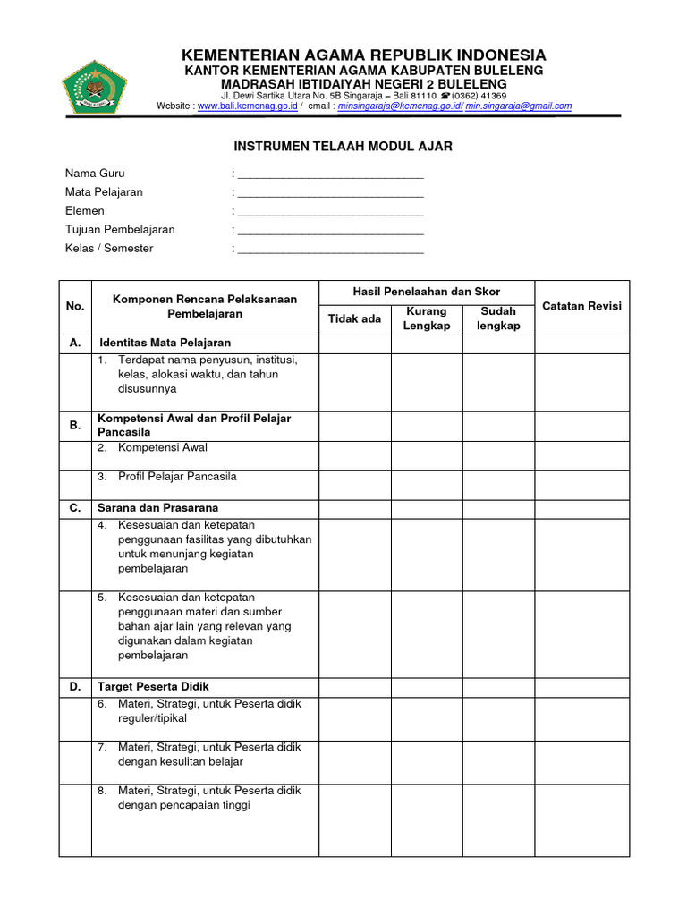 Instrumen Telaah Modul Ajar | PDF