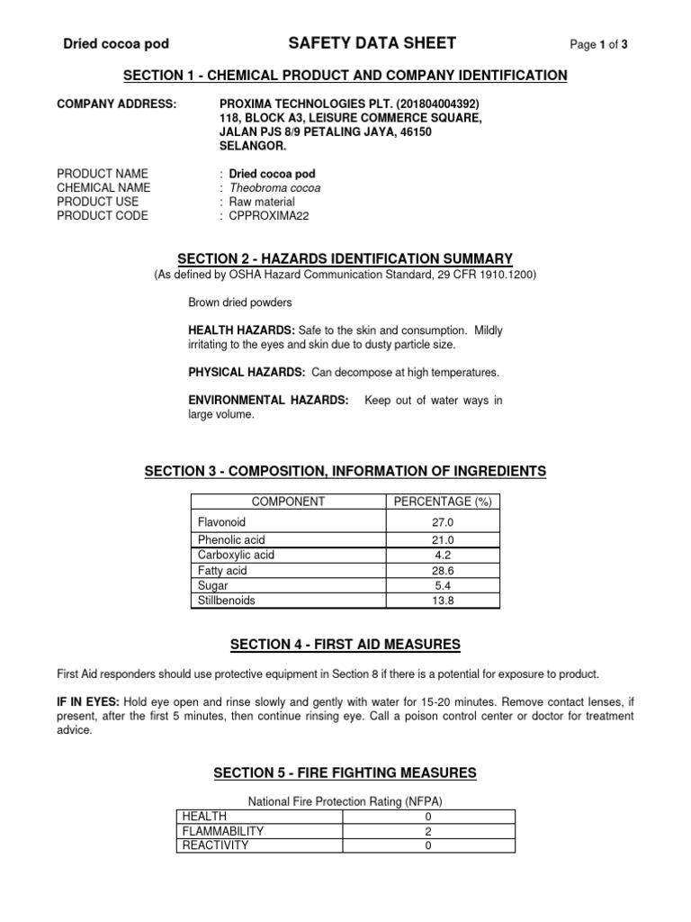 MSDS Cocoa Pod | Download Free PDF | Fires | Water