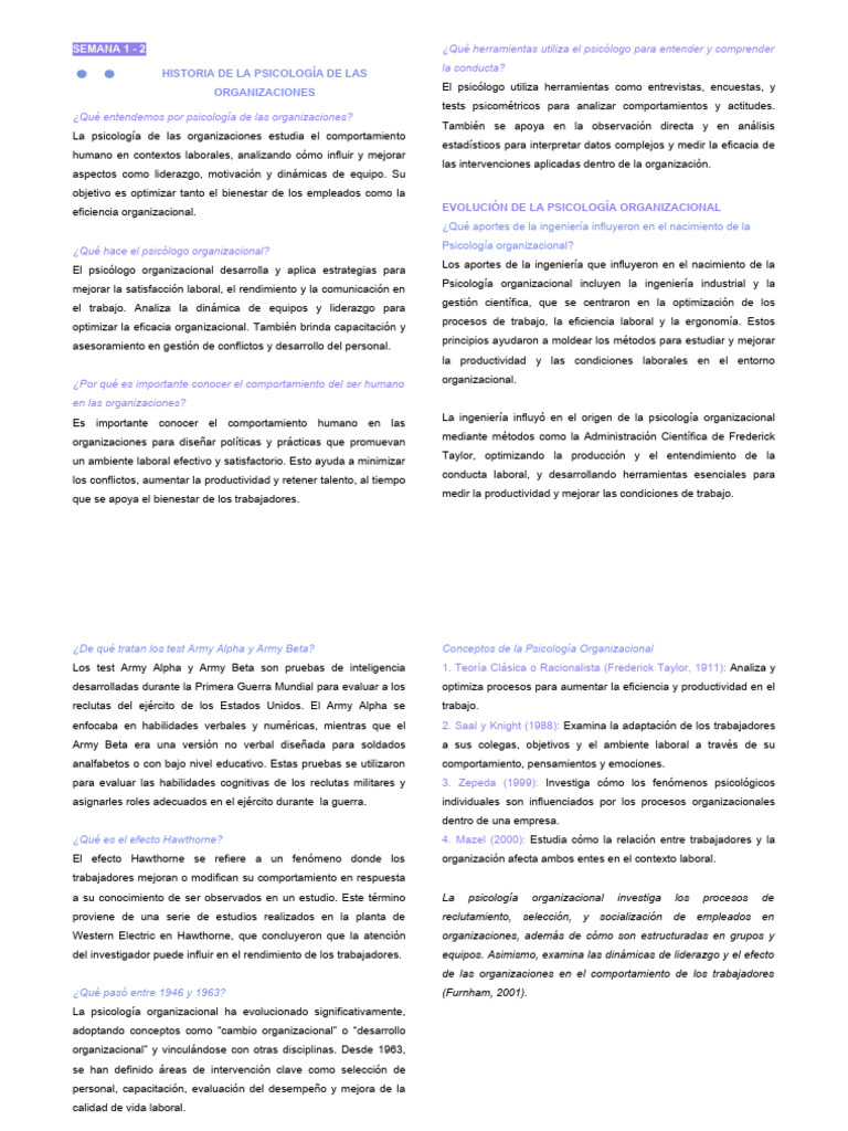 Resumen de Psicología de La Organización | PDF | Psicología industrial y organizacional ...