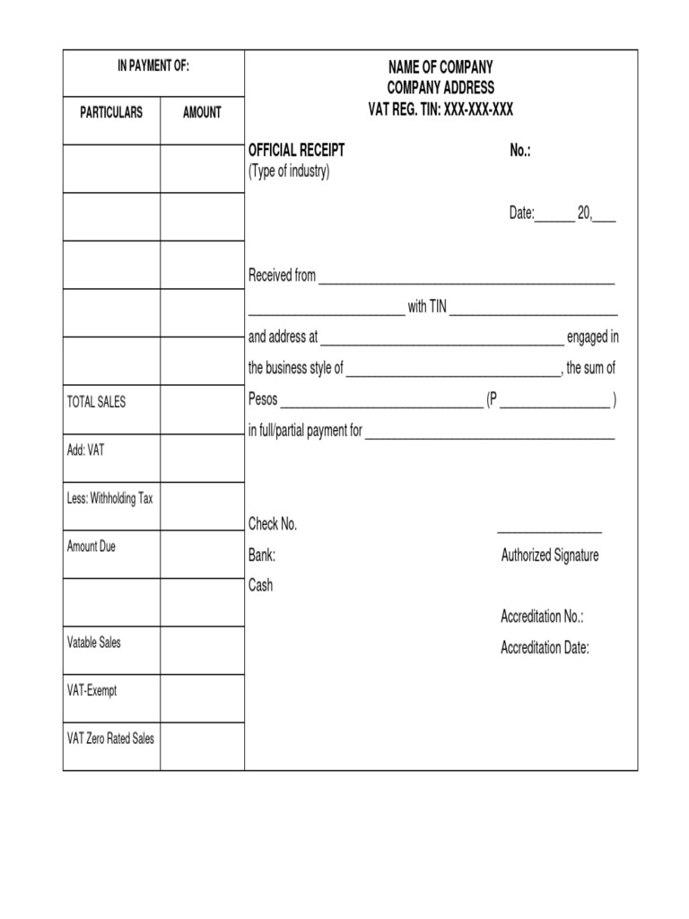 Official Receipt Template | PDF | Finance & Money Management