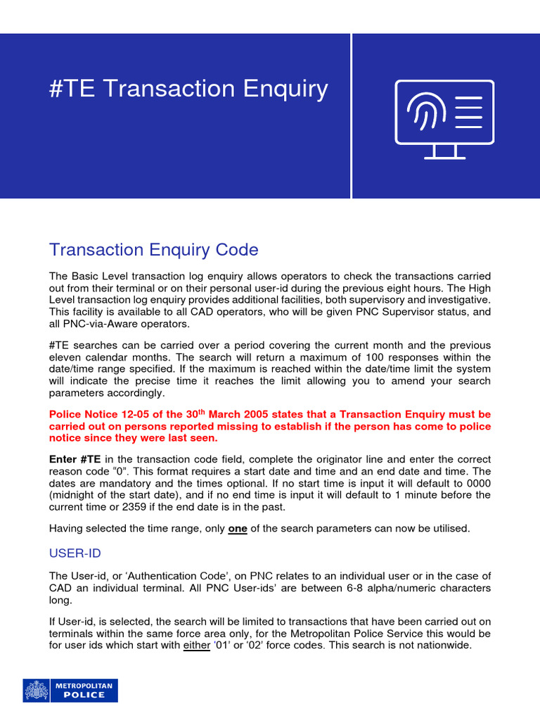 TE Transaction Enquiry Guide | PDF | Personal Digital Assistant | Computing