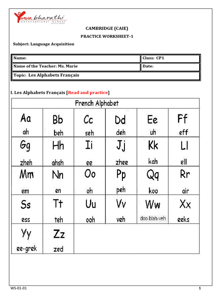 French Alphabet Practice Worksheet | PDF