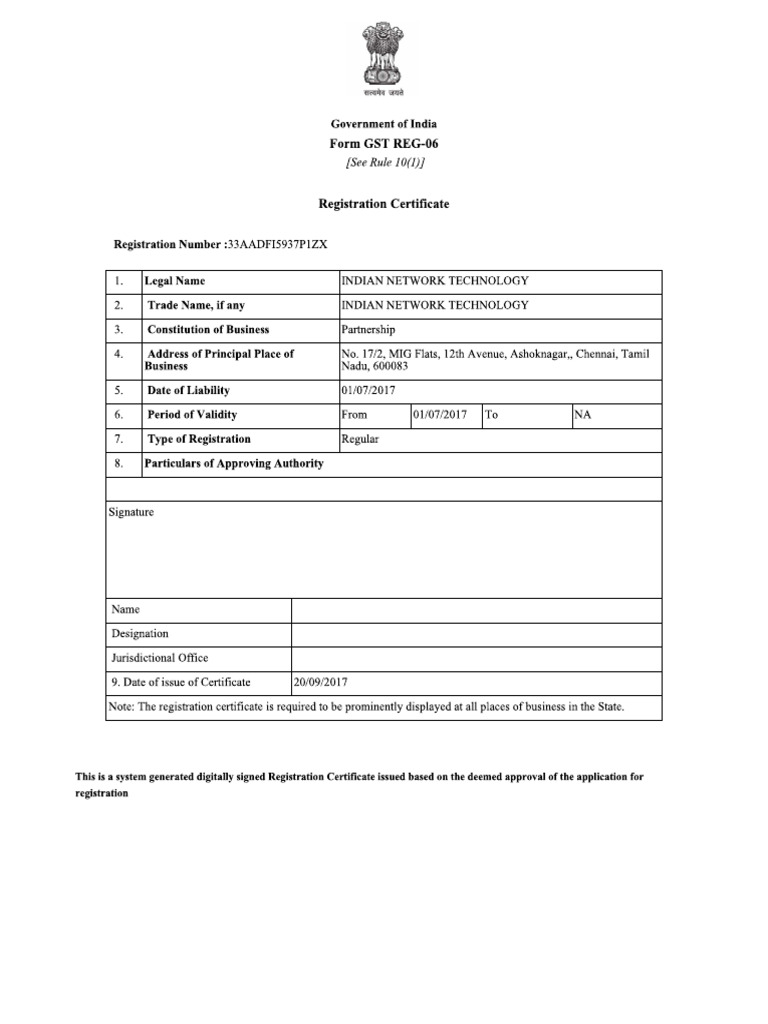Indian Network Technology GST Declaration | PDF | Invoice | Taxes