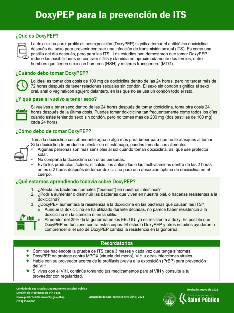 DoxyPEP_Factsheet_SP | Descargar gratis PDF | Hombres que tienen sexo con hombres | Infección ...