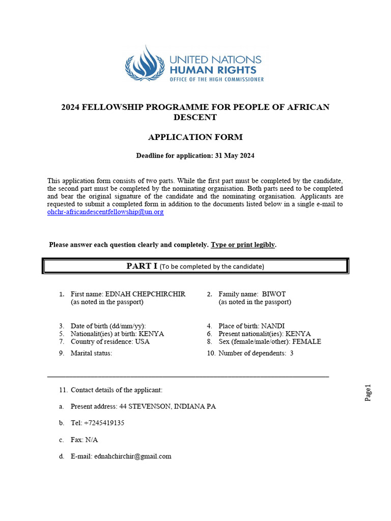 Fellowship Application Form - 2024 | Download Free PDF | Kenya | Justice