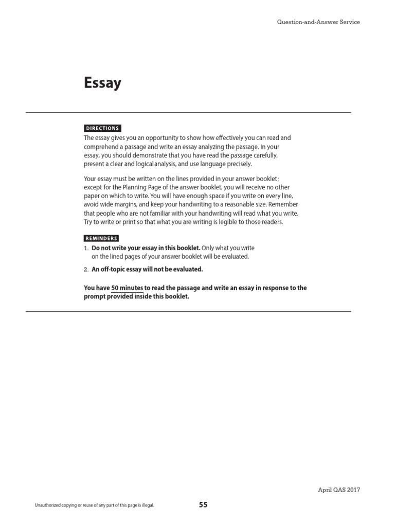 2017年5月SAT亚太写作真题 | PDF | Essays | Argument