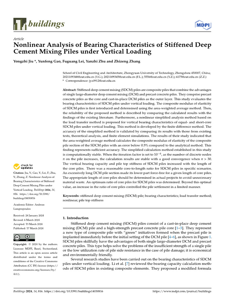 Nonlinear Analysis of Bearing Characteristics of Stiffened Deep Cement Mixing Piles Under ...