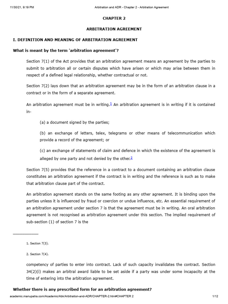 Arbitration and ADR - Chapter 2 - Arbitration Agreement | PDF | Arbitration | Alternative ...