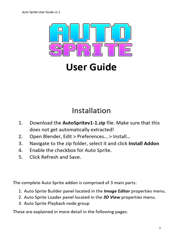 Auto Sprite Addon User Guide v1.1 | PDF | Image Editing | Camera