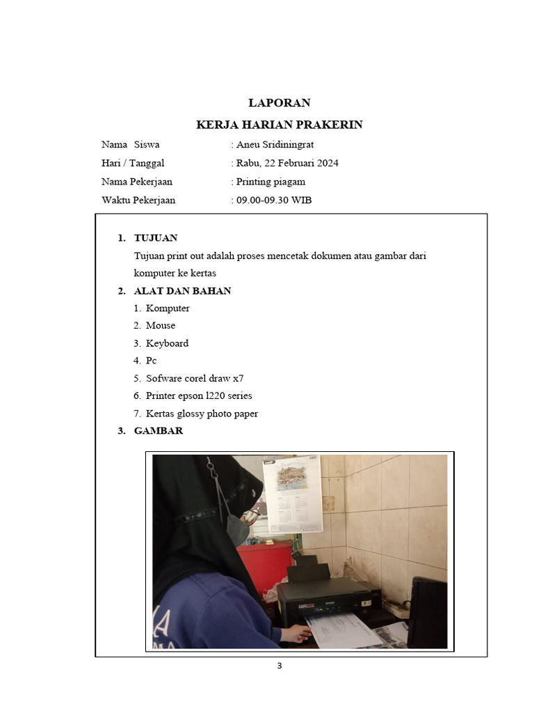 Lampiran 5 Laporan Kerja Harian 27 Printing Piagam | PDF