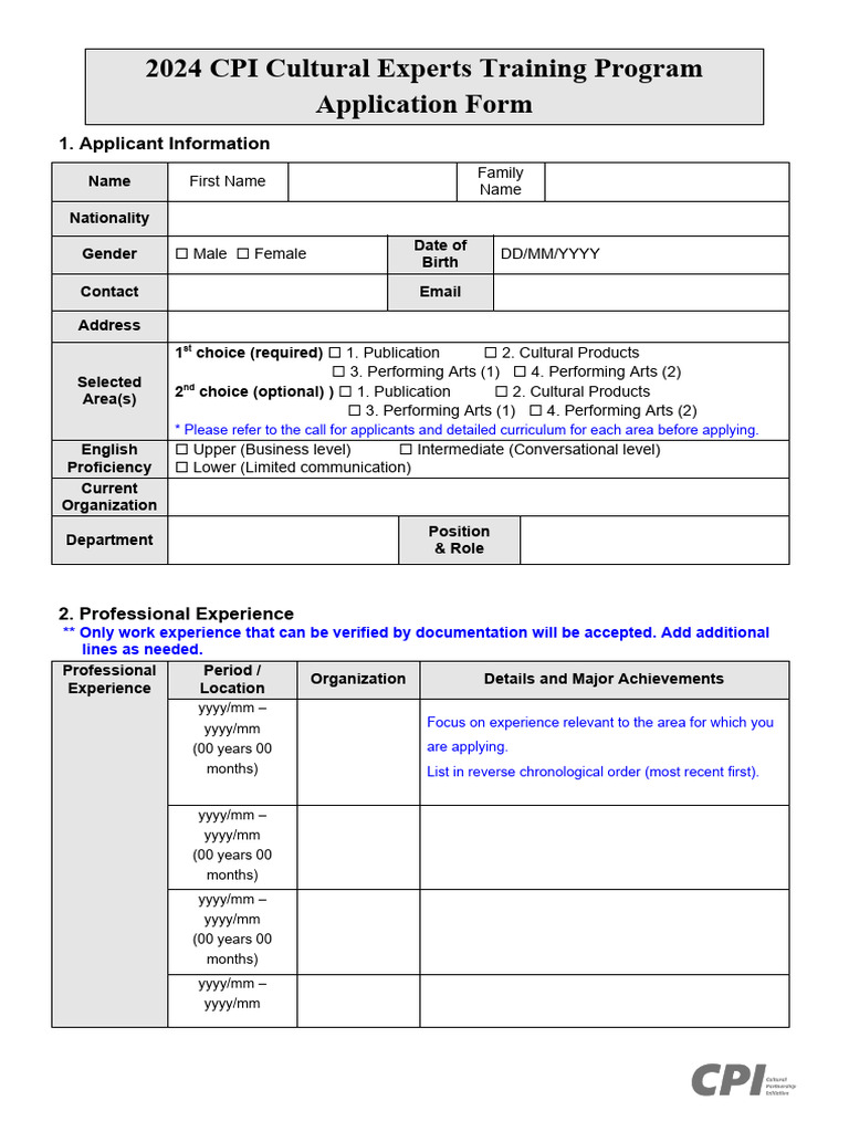 (Application Form) 2024 CPI Cultural Experts Training Program | PDF ...